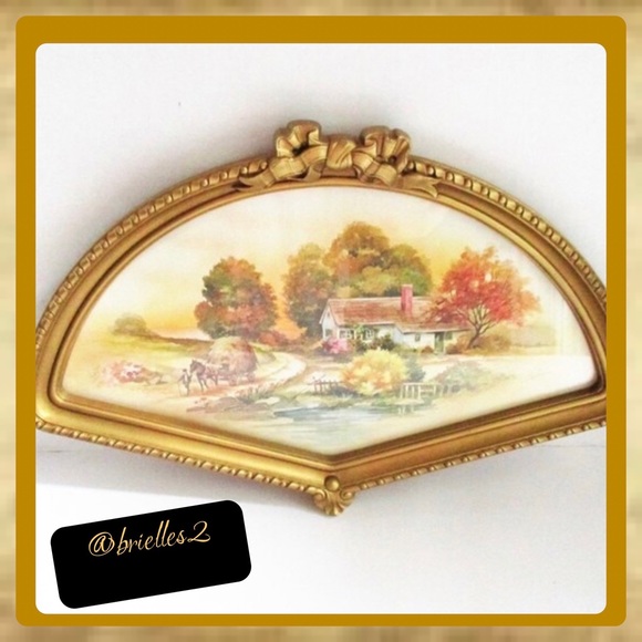 Homco | Other | Vintage Homeco Framed Print Farm Scene Fan Shaped Frame ...